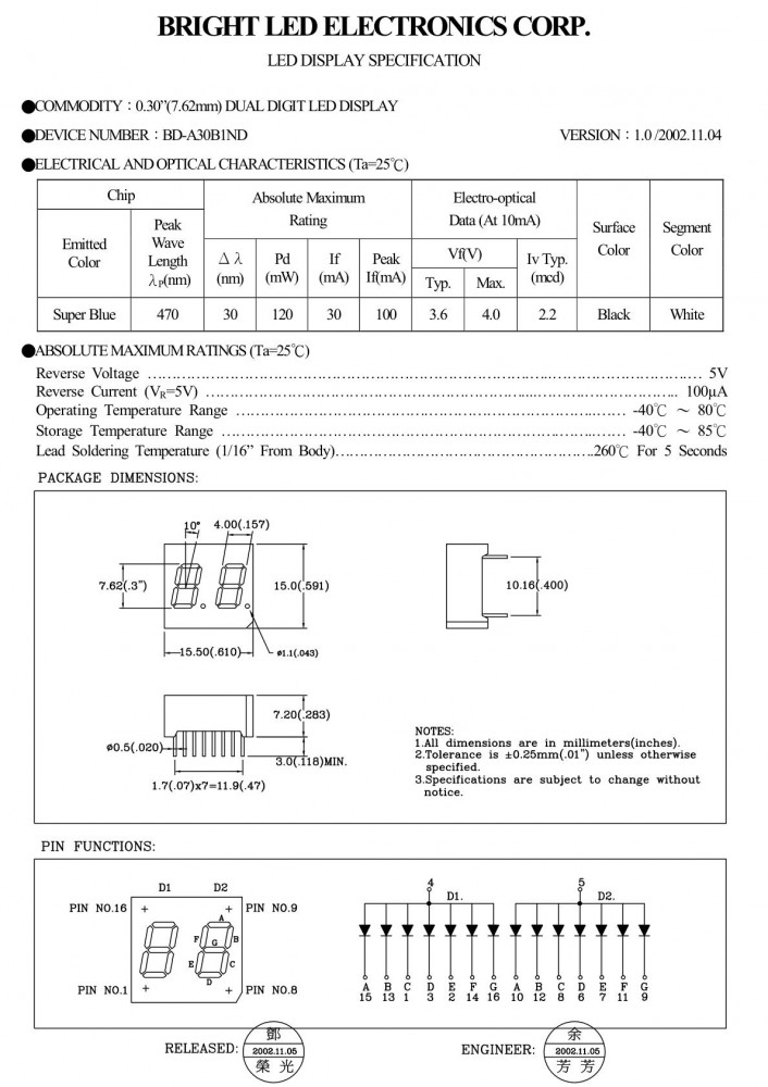 BD-A30B1ND specification page 1