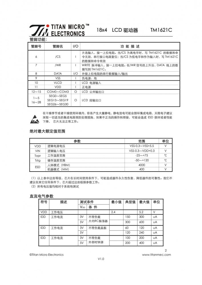 TM1621C datasheet page 2