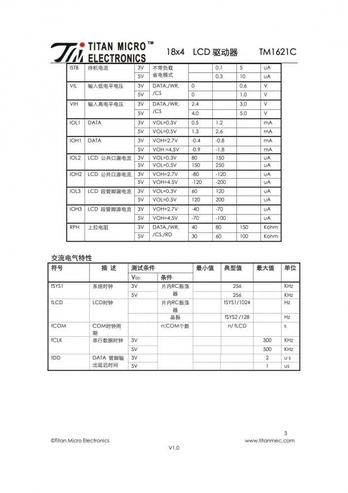 TM1621C datasheet page 3