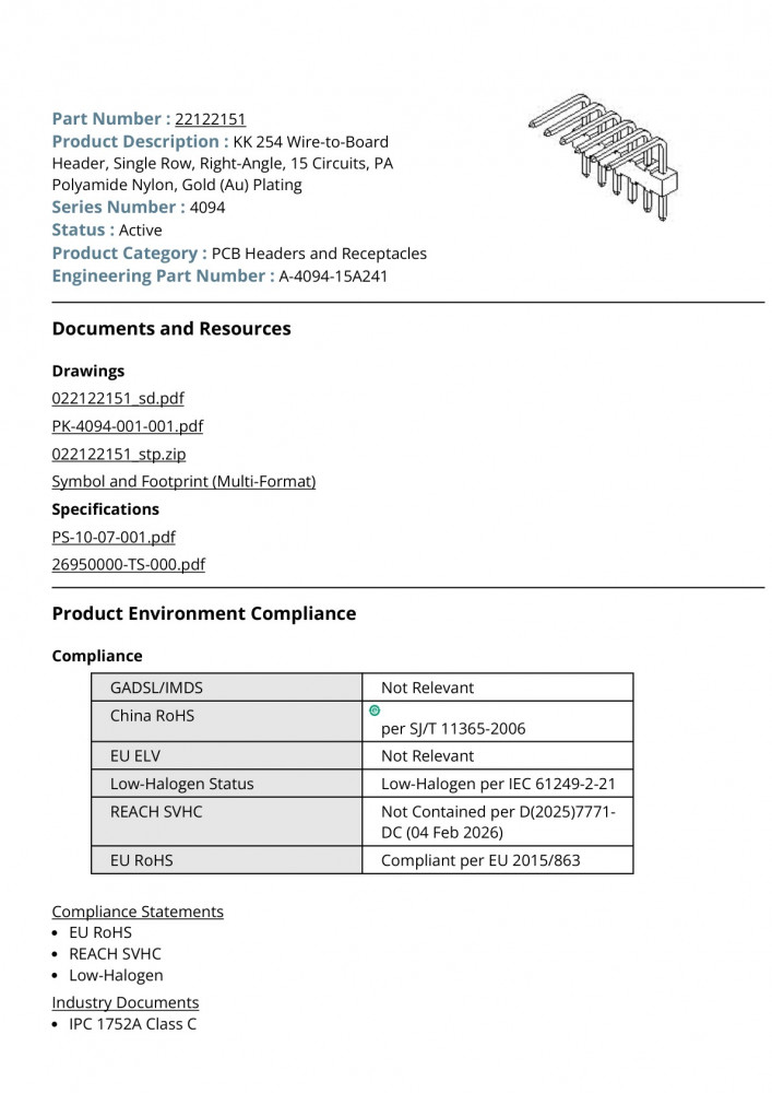 MOLEX 22122151 technical document image, page 1