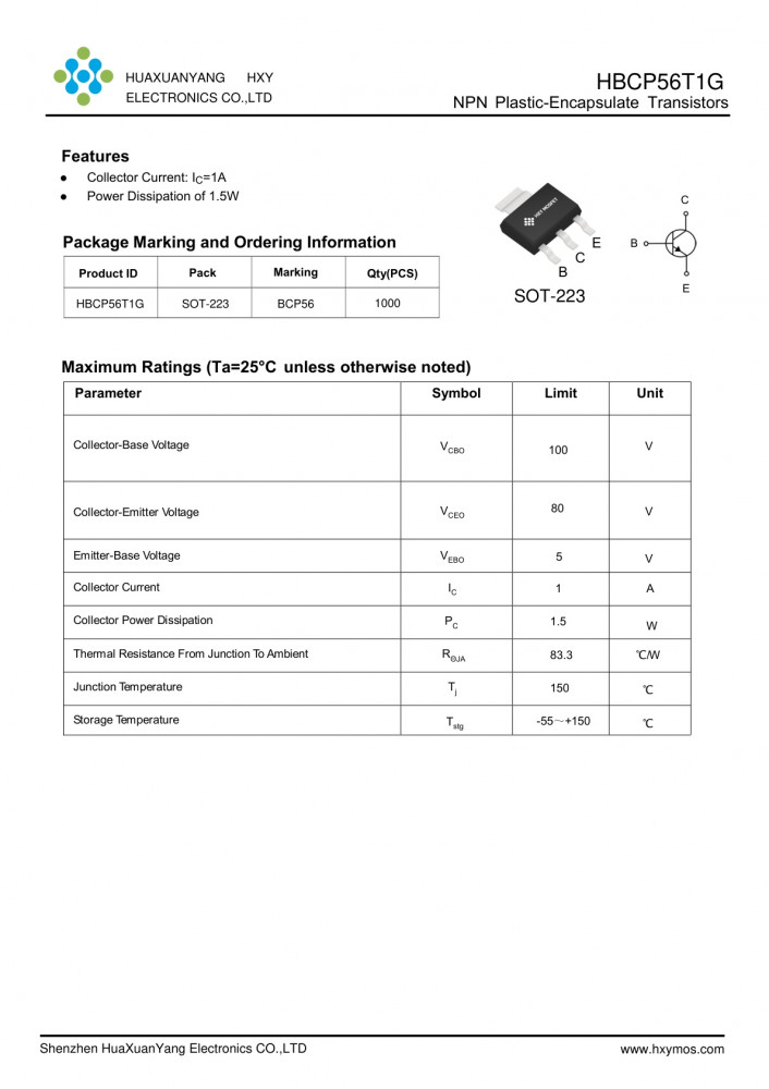 HBCP56T1G datasheet page 1