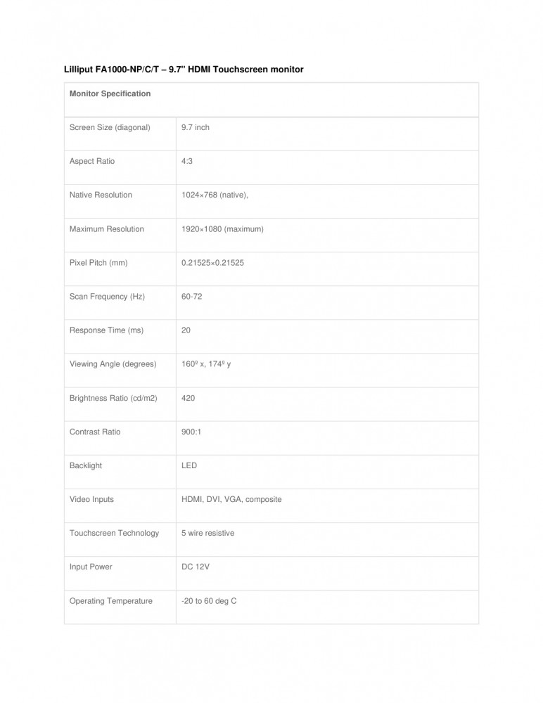 FA1000-NP/C/T product document page 1