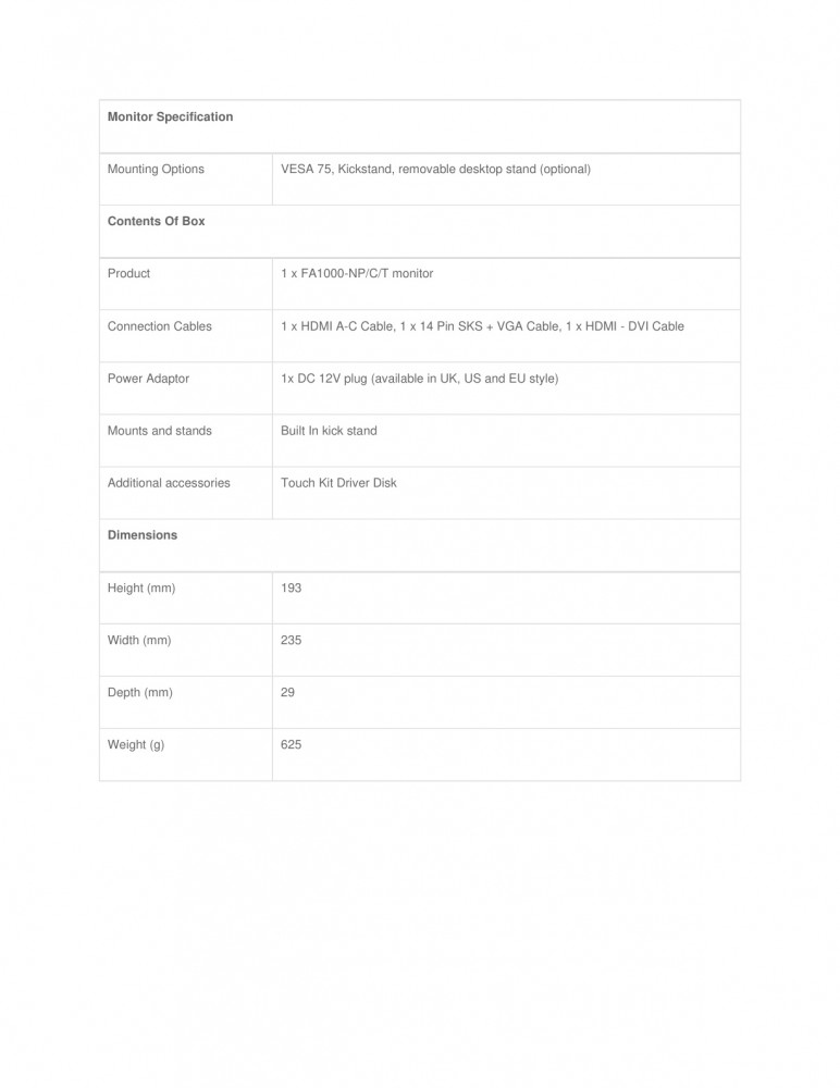 FA1000-NP/C/T product document page 2