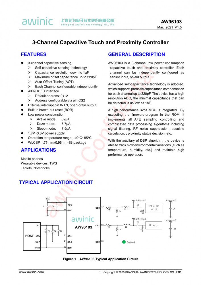 AW96103CSR datasheet page 1