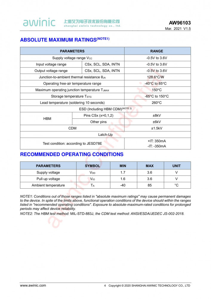 AW96103CSR datasheet page 4