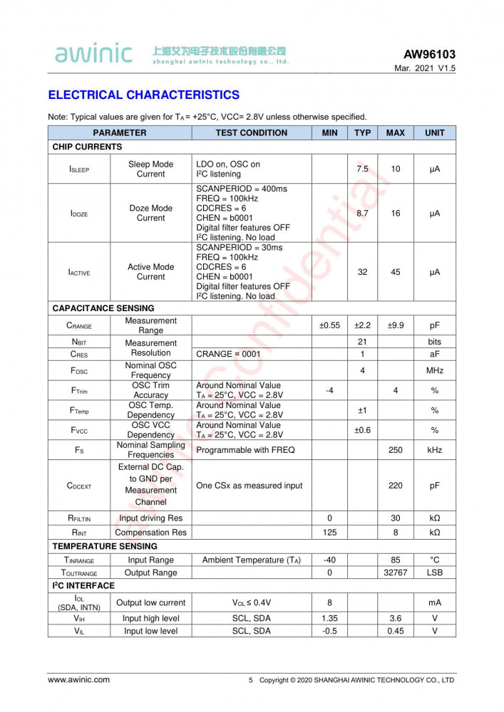 AW96103CSR datasheet page 5