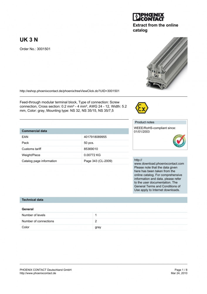 Phoenix Contact 3001501 catalog page 1