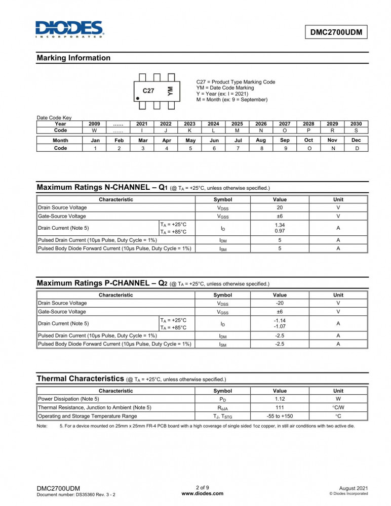 DMC2700UDM-7 datasheet page 2