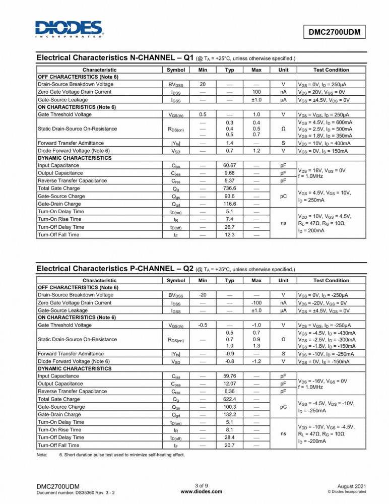 DMC2700UDM-7 datasheet page 3