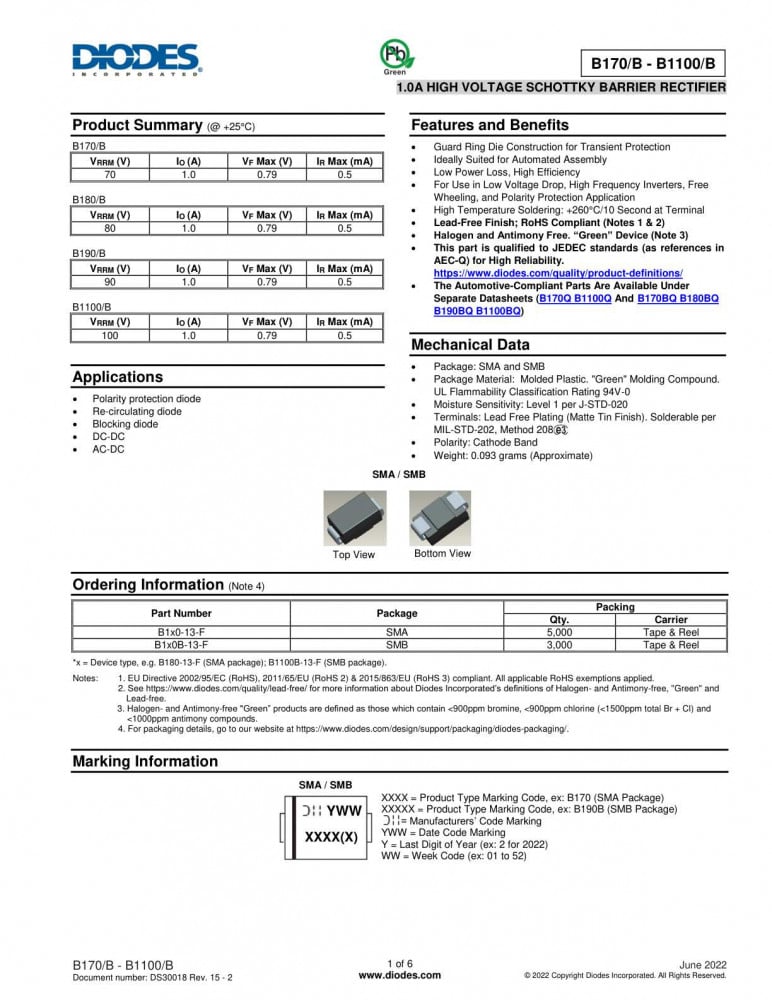 B1100-13-F datasheet page 1