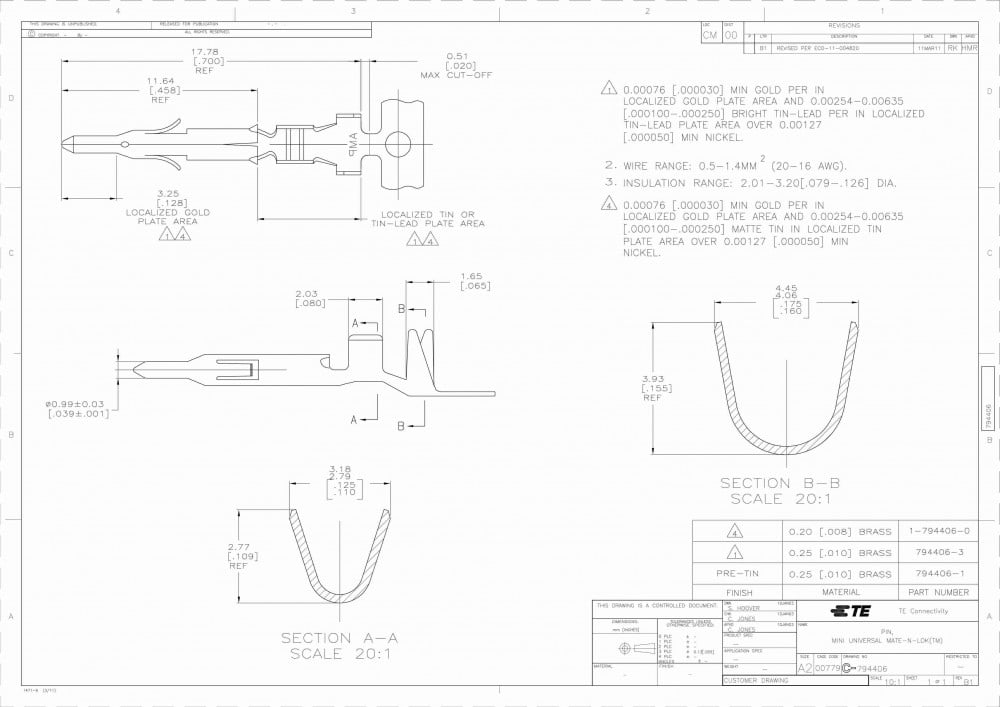 TE Connectivity 794406-1 controlled drawing preview