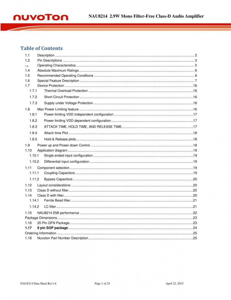 NAU8214SG datasheet page 1