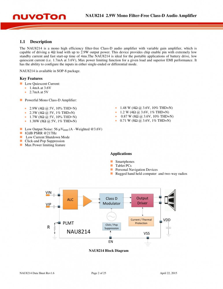 NAU8214SG datasheet page 2