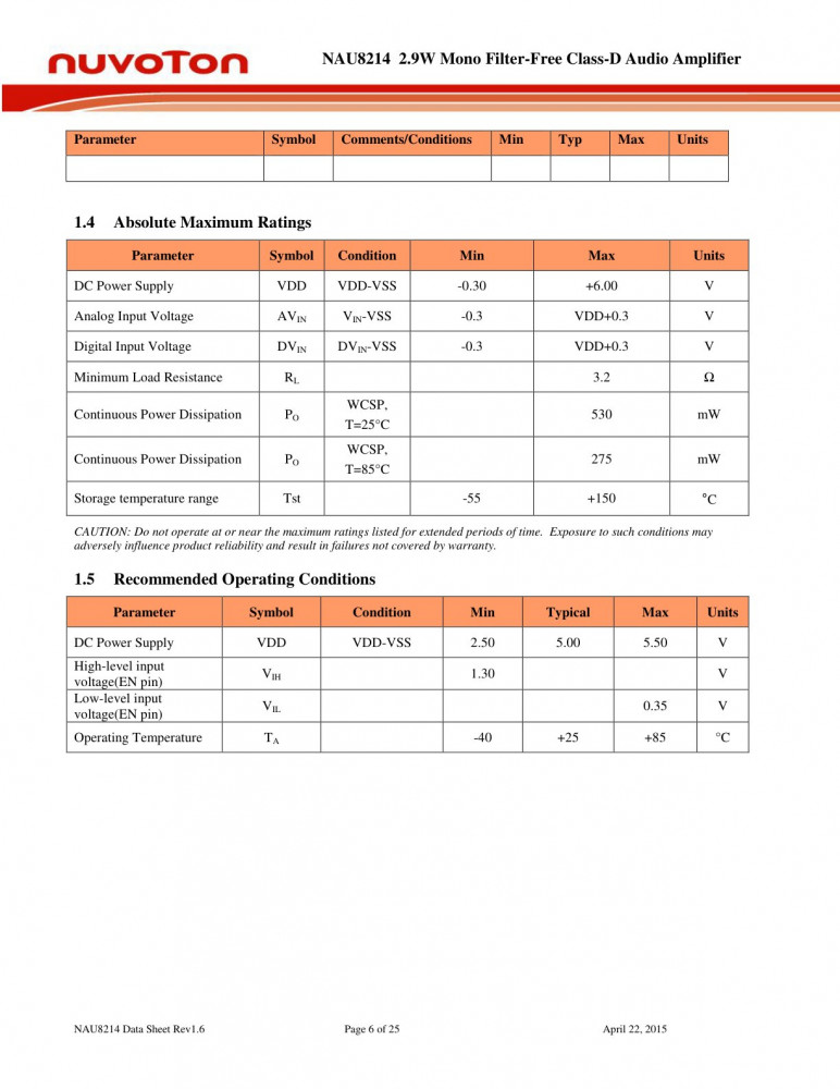 NAU8214SG datasheet page 6