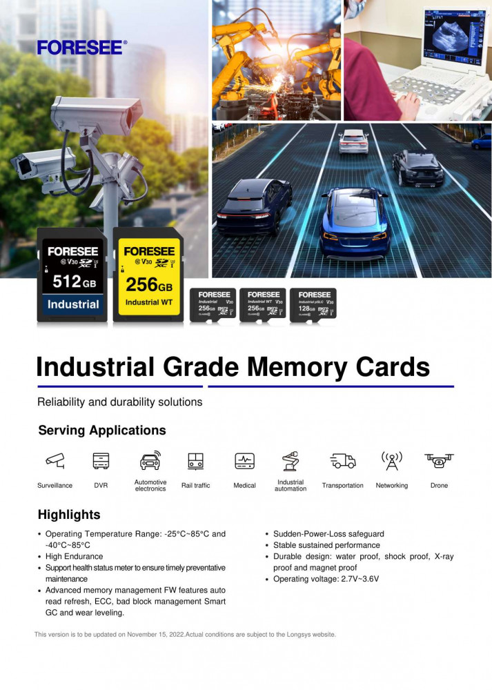 FORESEE Industrial memory card document page 1