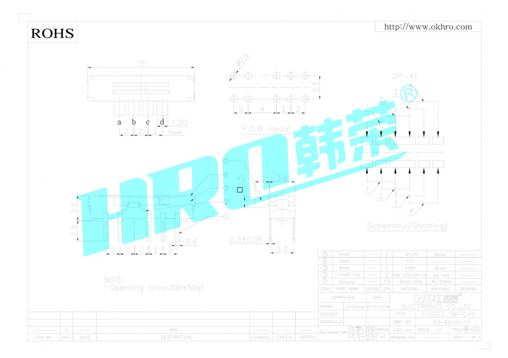K3-2410D-F1 technical drawing and PCB layout
