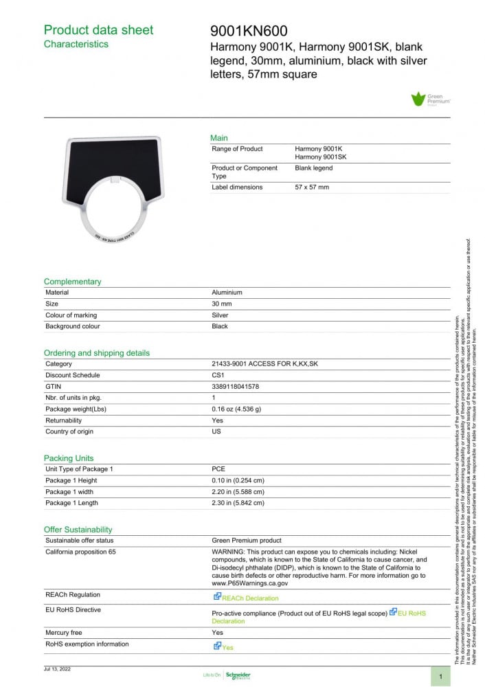 9001KN600 technical document page 1