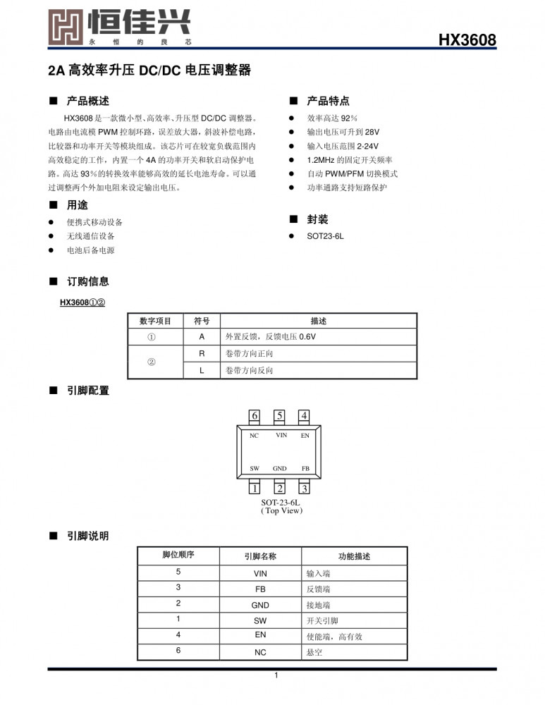 HX3608 datasheet page 1