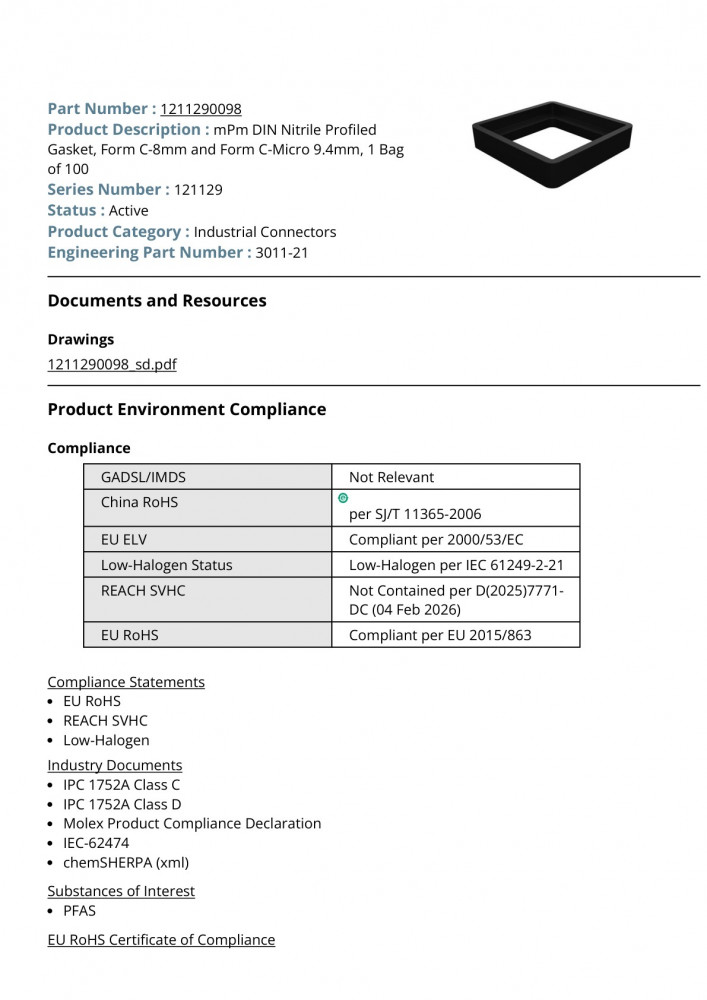 Molex 1211290098 technical drawing image, page 1