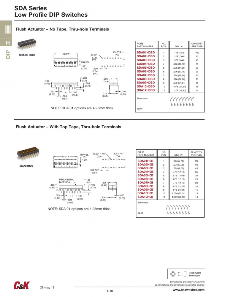 C&K SDA series technical document page 2