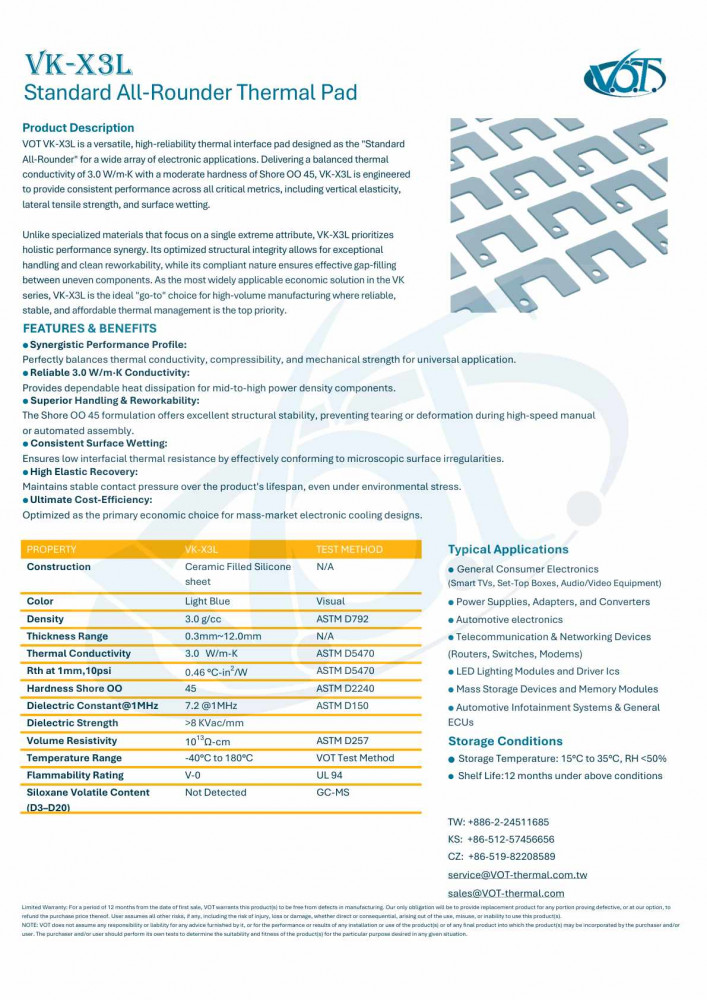 VOT VK-X3L product document, page 1