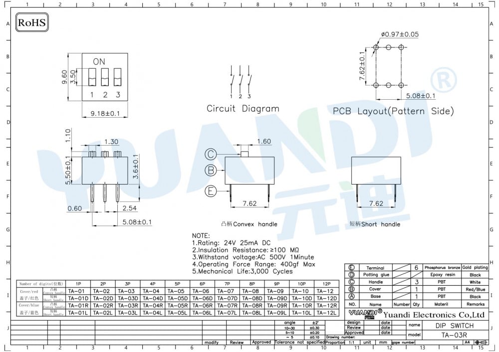 YUANDI TA-03R technical drawing page