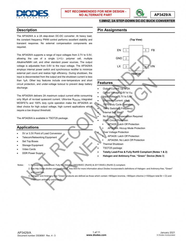 AP3429AKTTR-G1 datasheet page 1