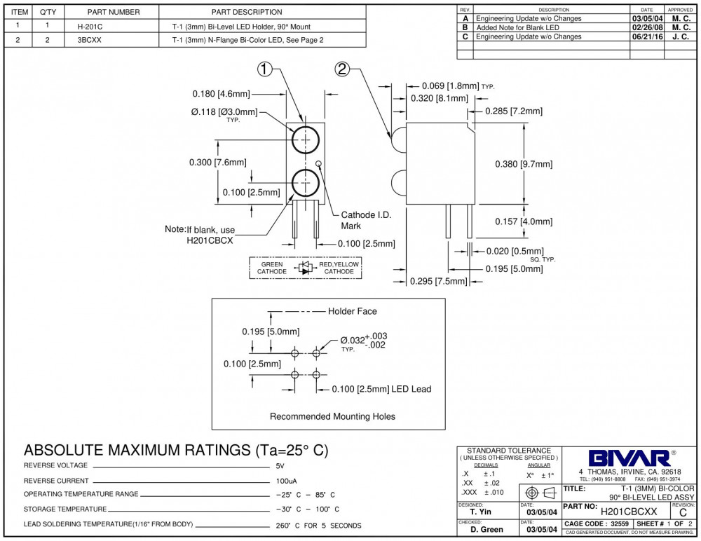 BIVAR H201CBC-Y/G technical drawing page 1