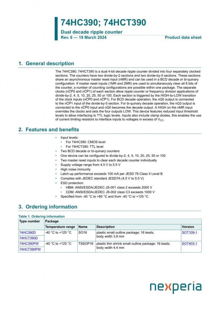 74HC390D datasheet page 1