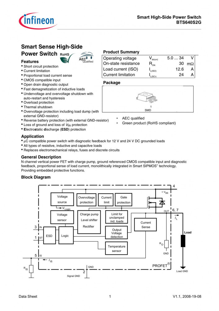 BTS640S2G datasheet page 1