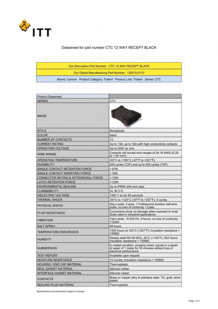 ITT CANNON CTC series technical document preview