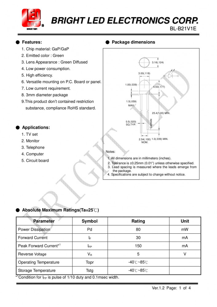 BL-B21V1E datasheet page 1
