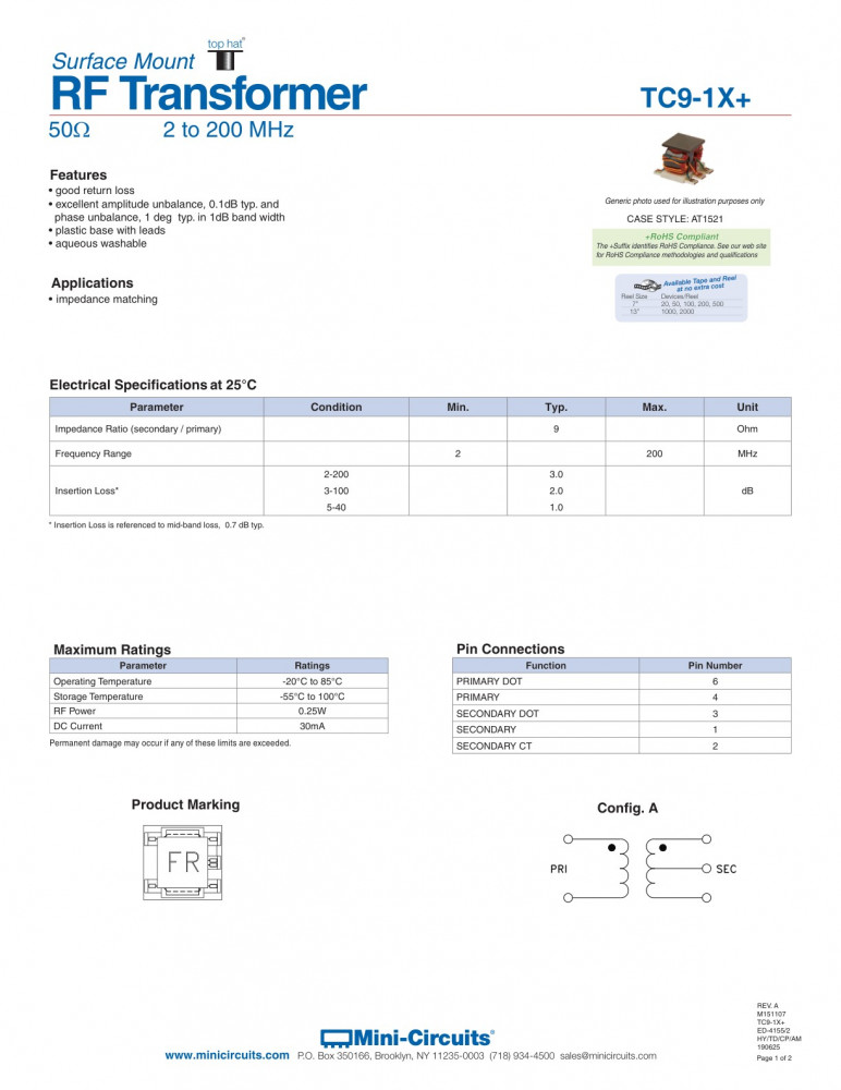 TC9-1X+ technical specification page