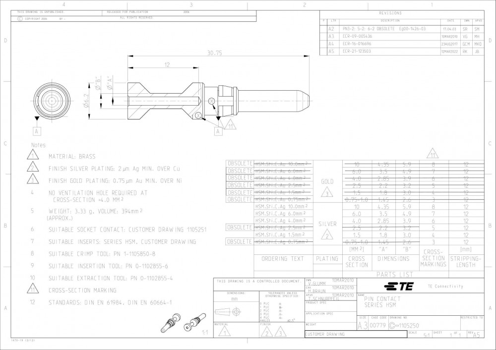 TE Connectivity 5-1105250-1 drawing preview