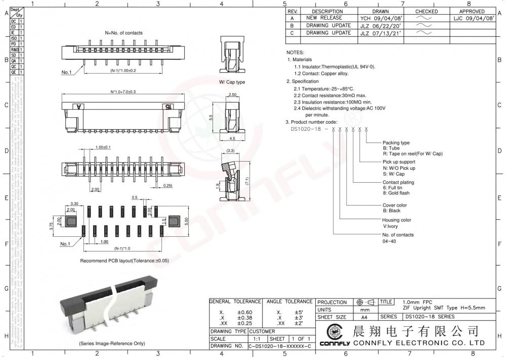 CONNFLY Elec DS1020-18-09VB6MR technical drawing reference
