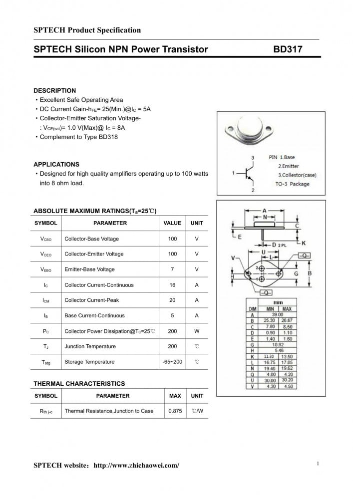 SPTECH BD317 datasheet page 1