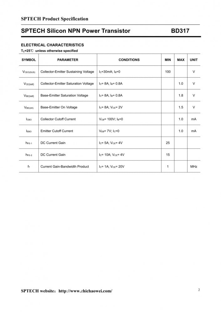 SPTECH BD317 datasheet page 2