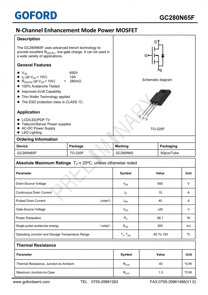 GC280N65F datasheet page 1