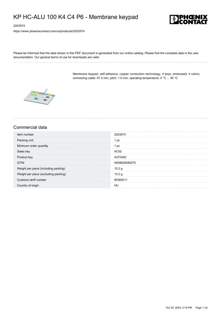 Phoenix Contact 2203574 technical document page 1