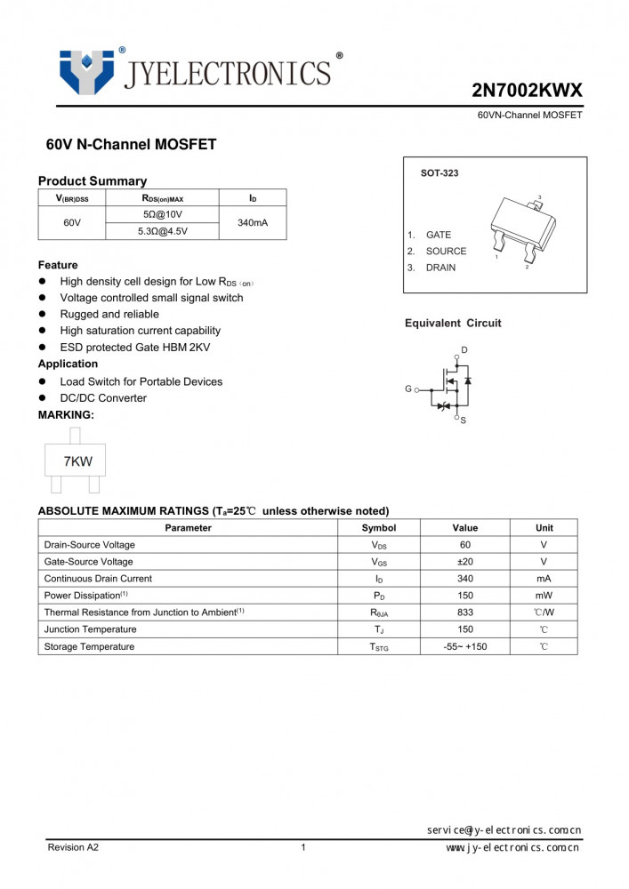 2N7002KWX datasheet page 1