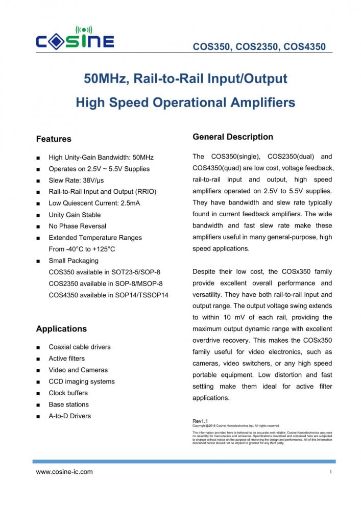 COS2350SR datasheet page 1