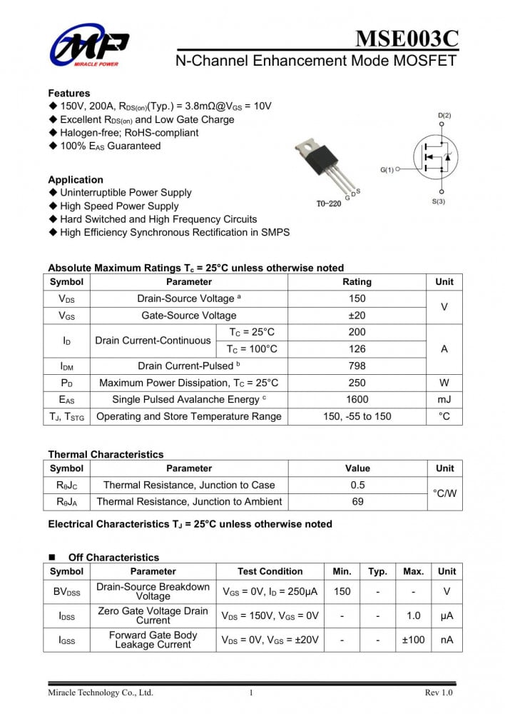 MSE003C datasheet page 1