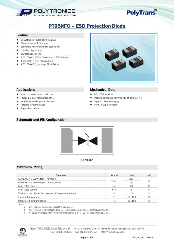 PT05NFC technical document page 1