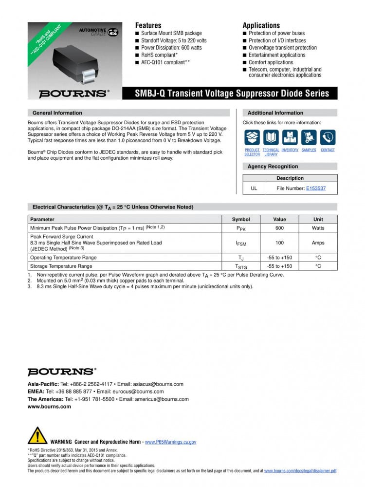 BOURNS SMBJ series datasheet page 1