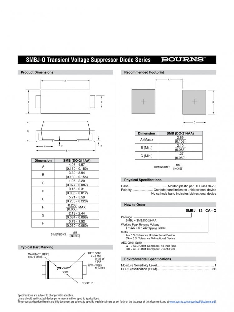 BOURNS SMBJ package dimensions