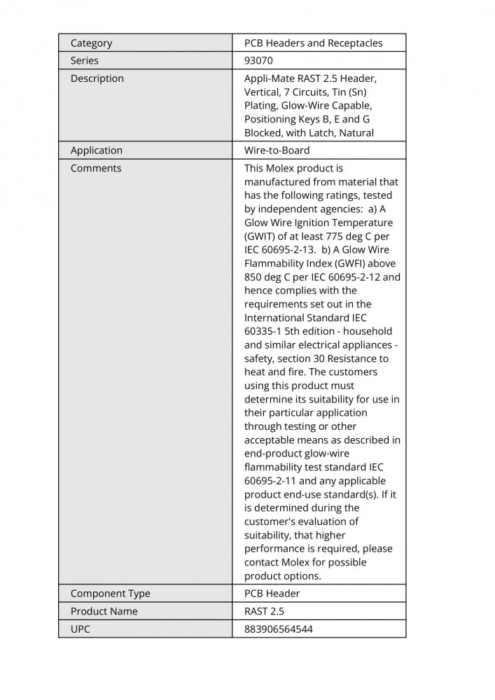 Molex 930702011 technical document, page 2