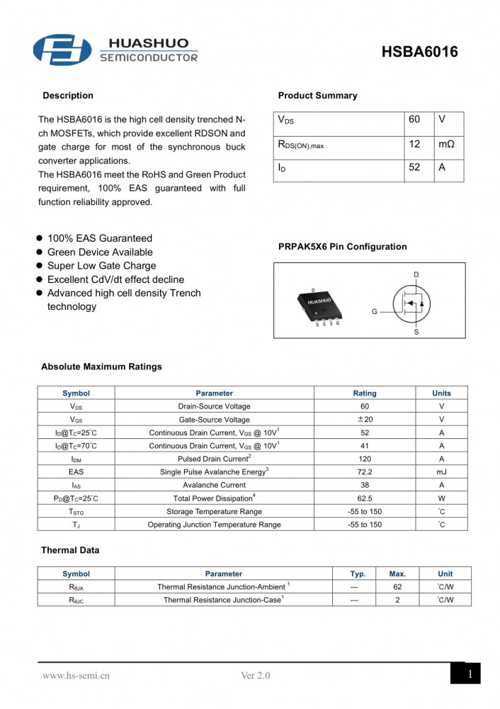 HSBA6016 datasheet page 1