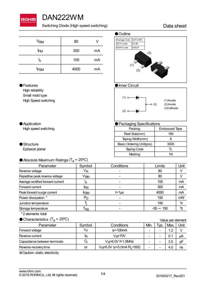 DAN222WMTL datasheet page 1