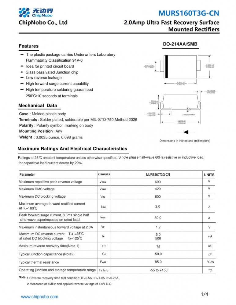 MURS160T3G-CN datasheet page 1