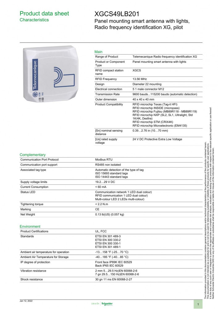 XGCS49LB201 technical document page 1